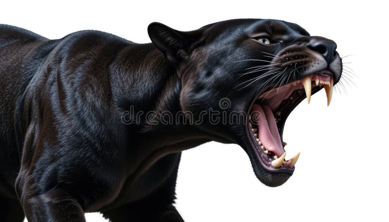 A Panther Roaring and Showing Its Sharp Canine Teeth, Isolated on ...