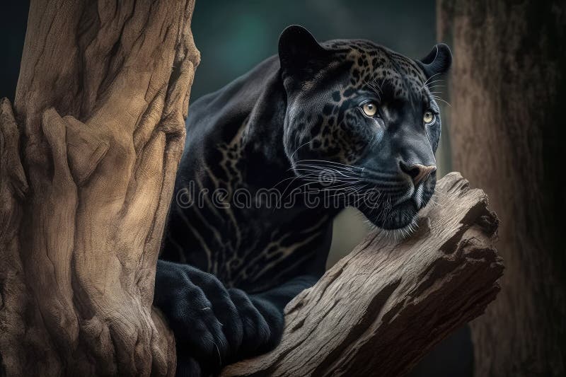 Panther Scratching Its Back on Tree Trunk Stock Illustration ...