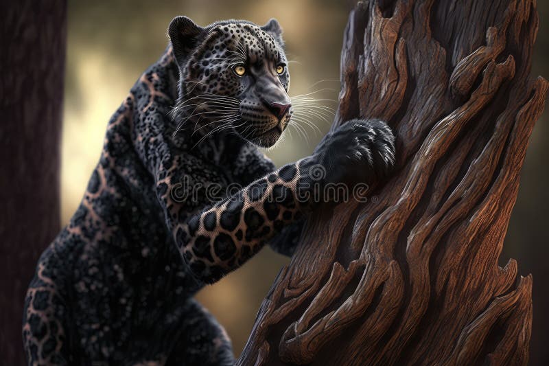 Panther Scratching Its Back on Tree Trunk Stock Illustration ...