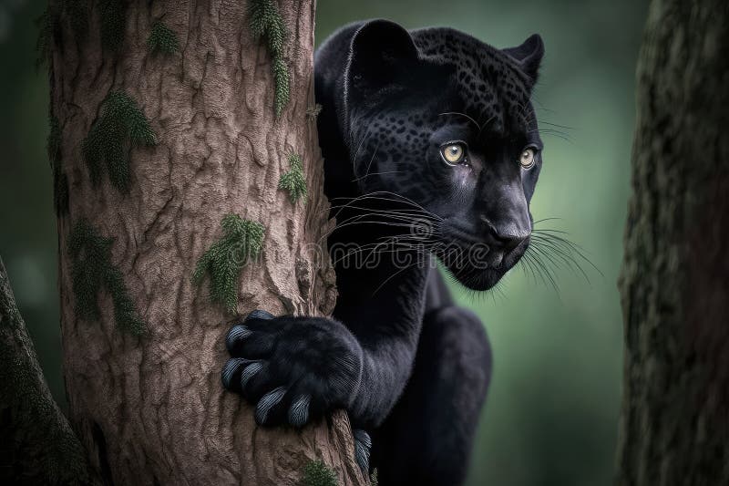 Panther Scratching Its Back on Tree Trunk Stock Illustration ...