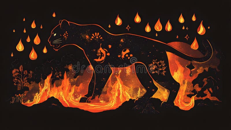 Panther Silhouette Overlapping Volcanic Eruptions and Lava Flows with ...