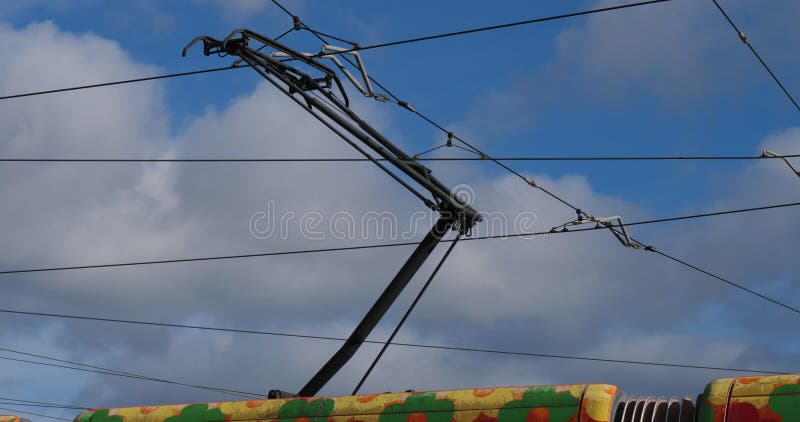 Pantograph on a Moving Tramway Stock Video - Video of suspended ...