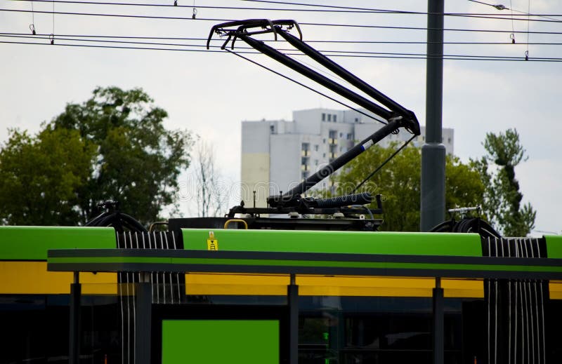 Pantograph on the Tramway Carriage Roof Top. Stock Image - Image of ...