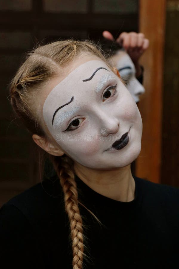 A Pantomime Girl with Makeup on Her Face after a Performance in the ...