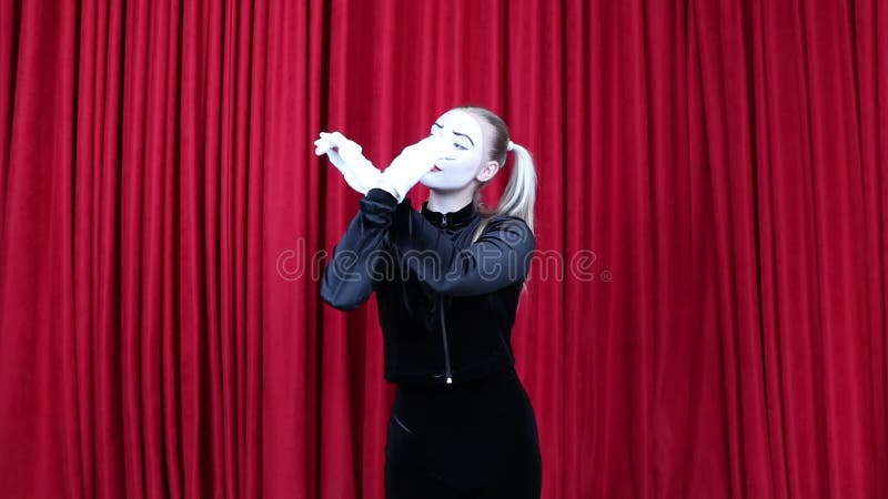 Pantomime Soaring Bird, Actress Against Red Curtain Stock Video - Video ...