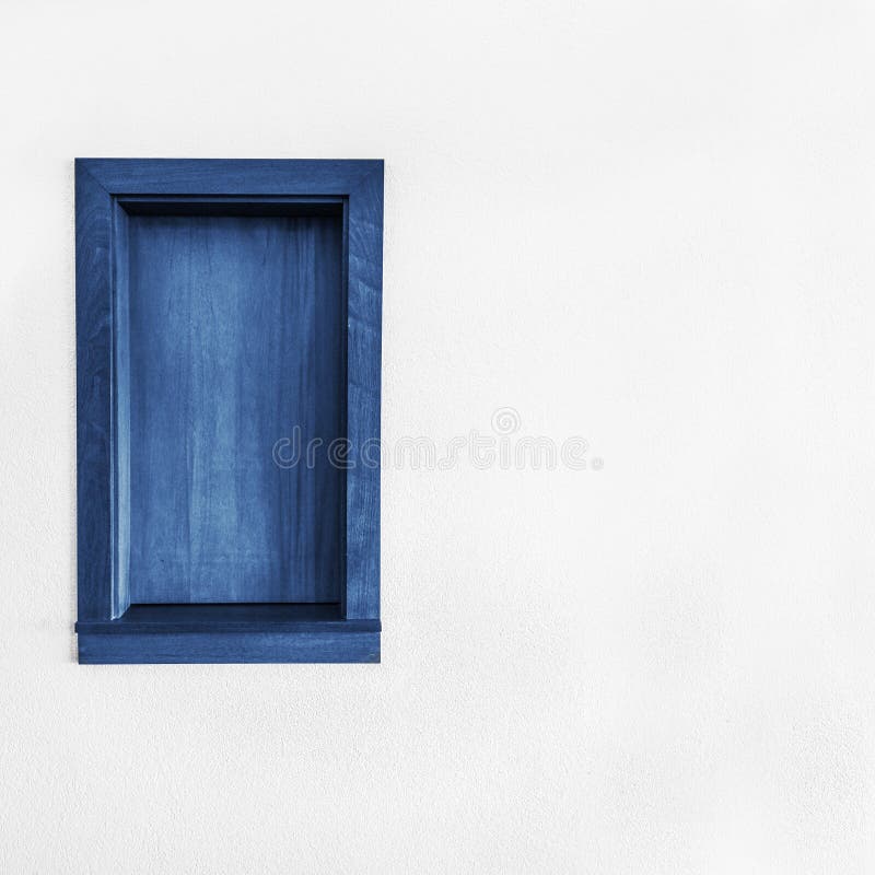 Classic Blue Wooden Window on White Cement Background Stock Image ...