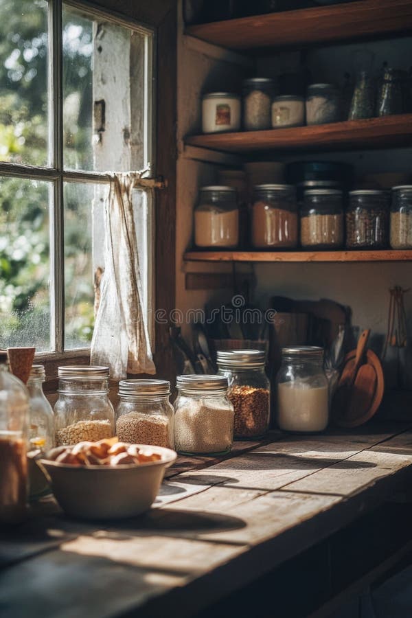 Pantry in Cottage Kitchen stock image. Image of window - 364267557