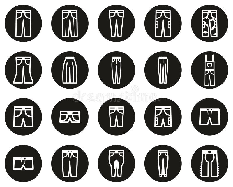 Pants Long & Short Icons White on Black Flat Design Circle Set Big ...