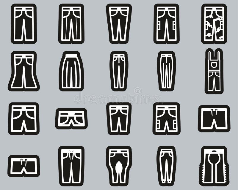 Pants Long & Short Icons White on Black Sticker Set Big Stock Vector ...