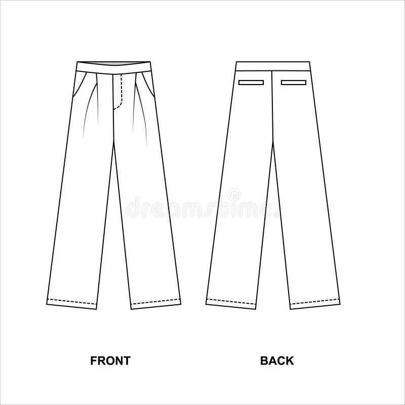 Pants Template with Pleat and Pockets, Vector. Stock Vector ...