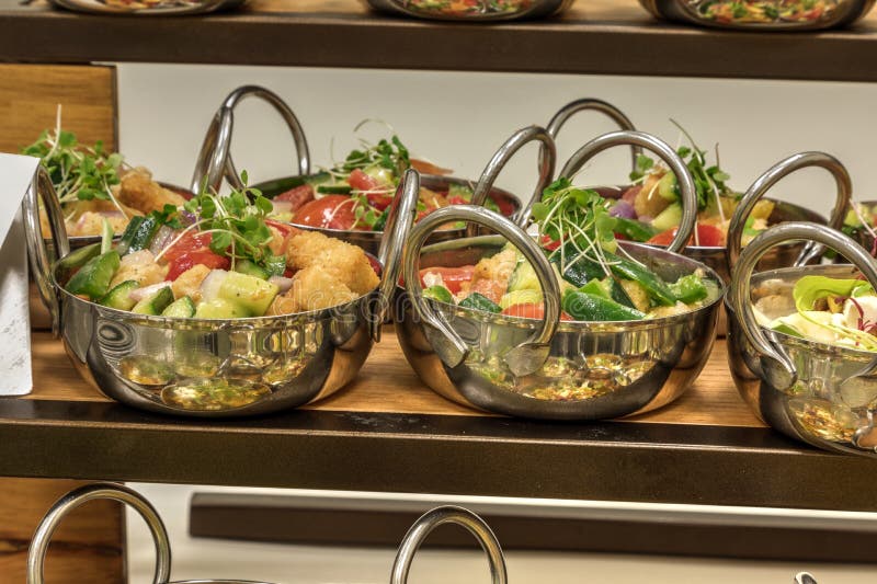 Panzanella Salad in Individual Bowls Stock Photo - Image of dressing ...