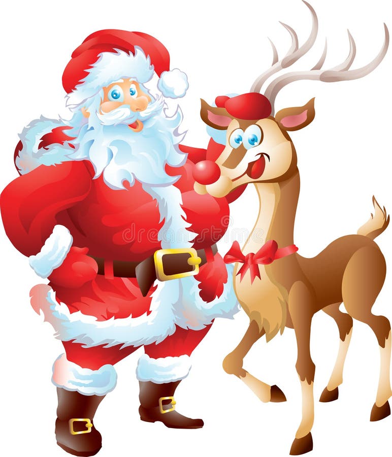Papá Noel con el reno stock de ilustración. Ilustración de regalo ...