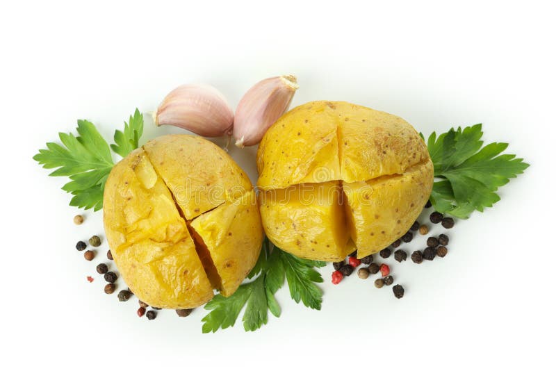 Papa Cocida Deliciosa Aislada En El Fondo Blanco Foto de archivo ...