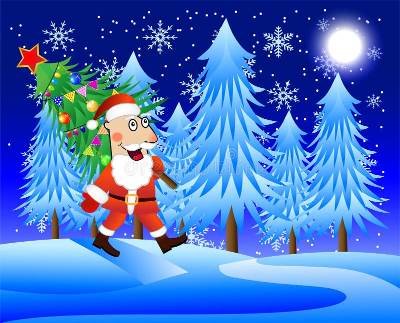 Papai Noel Leva a árvore De Natal Decorada Ilustração do Vetor ...
