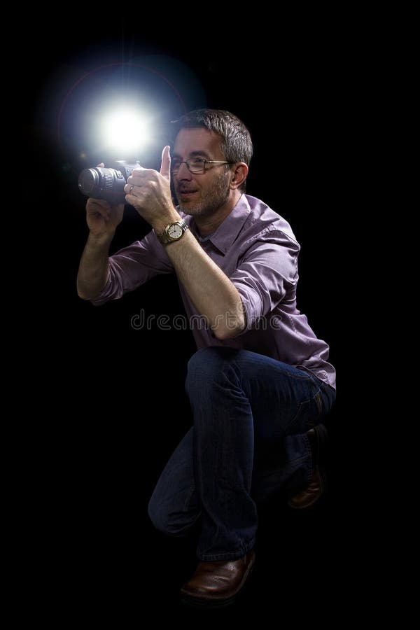 Paparazzi with Camera and Flash Stock Photo - Image of equipment, hobby ...
