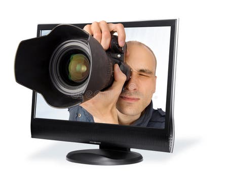 Paparazzi through a Computer Screen Stock Image - Image of person ...