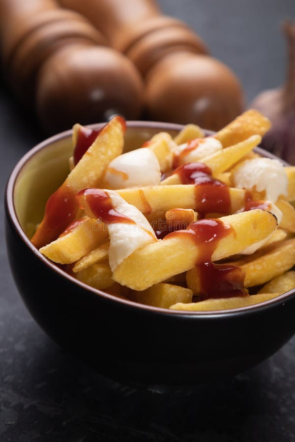 Papas Fritas De Patata De Poutine Canadiense Con Queso Y Salsa Imagen ...