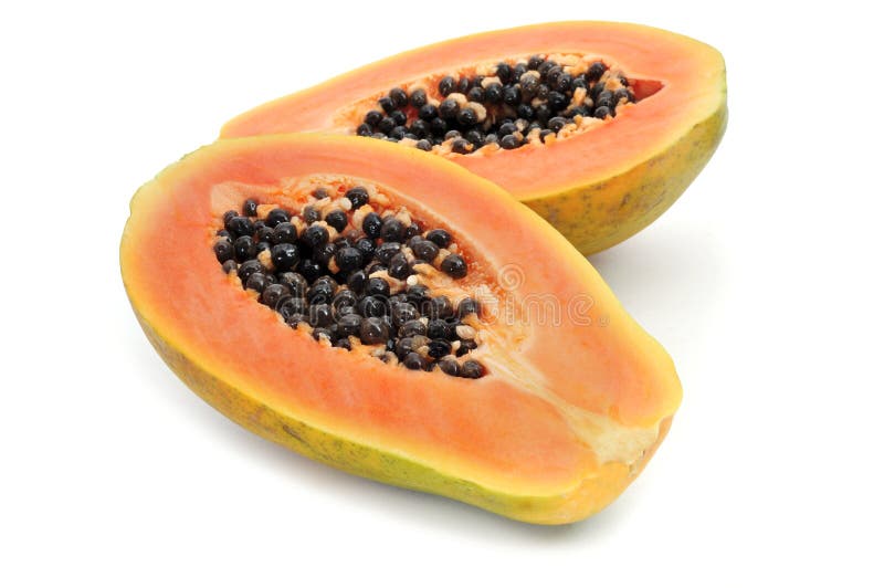Papaya Partida En Dos Con Un Corte Longitudinal Foto de archivo ...