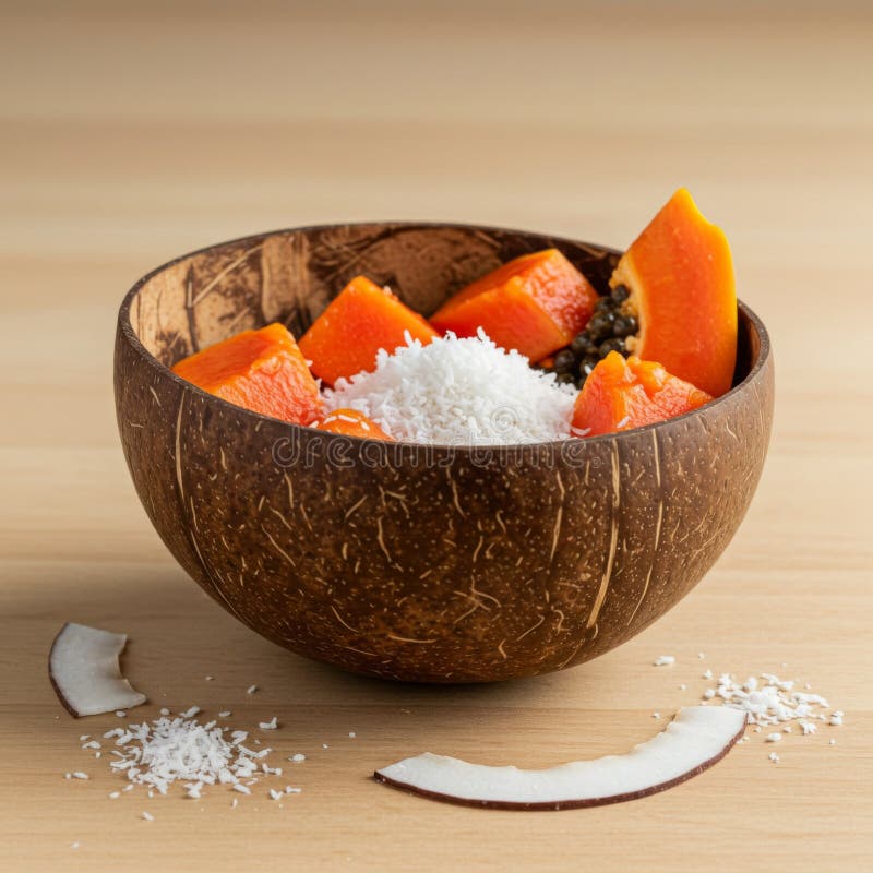 Papaya and Coconut Bowl Tropical Fruit Dessert Stock Illustration ...