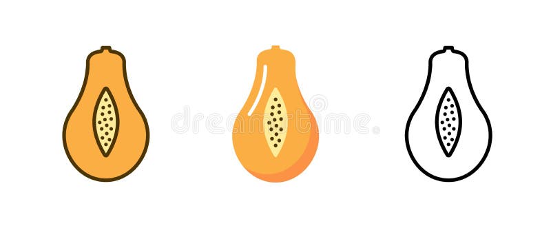 Papaya Flat Vector Fruit Icon Illustration. Cartoon Papaya Slice Fruit ...
