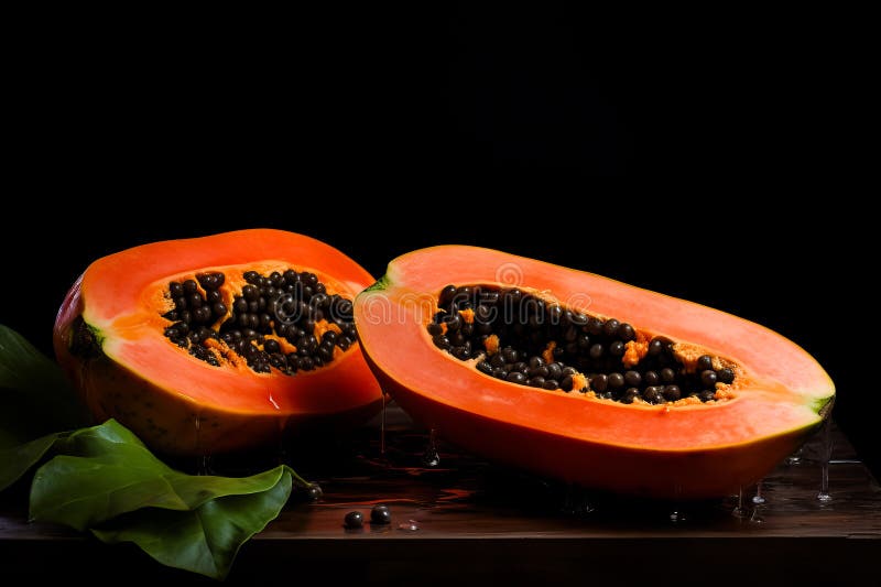 Papaya Fruit Isolated on Wooden Table. Tropical Fruit Stock Image ...