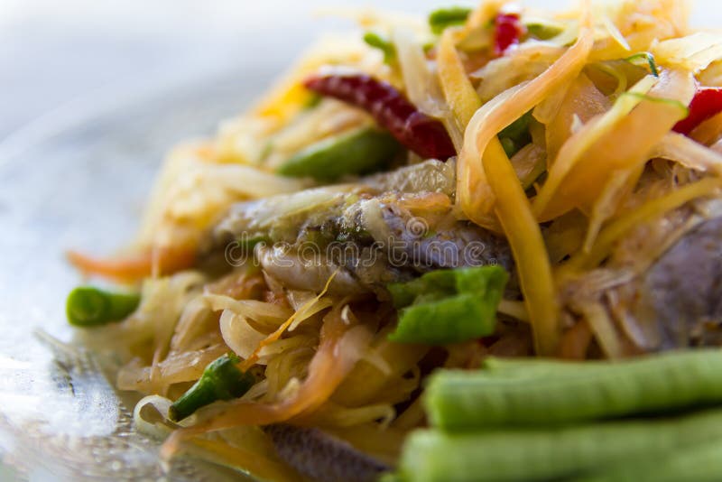 Papaya salad Pickled Fish stock photo. Image of fresh - 44297288
