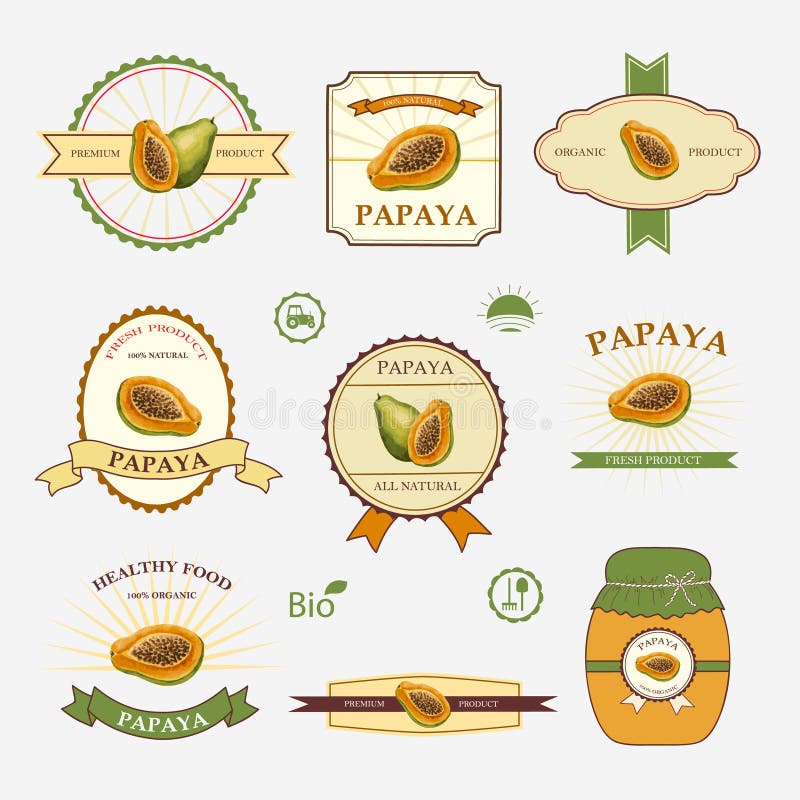 Papaya Natural Product Label Quality Stock Illustration - Illustration ...
