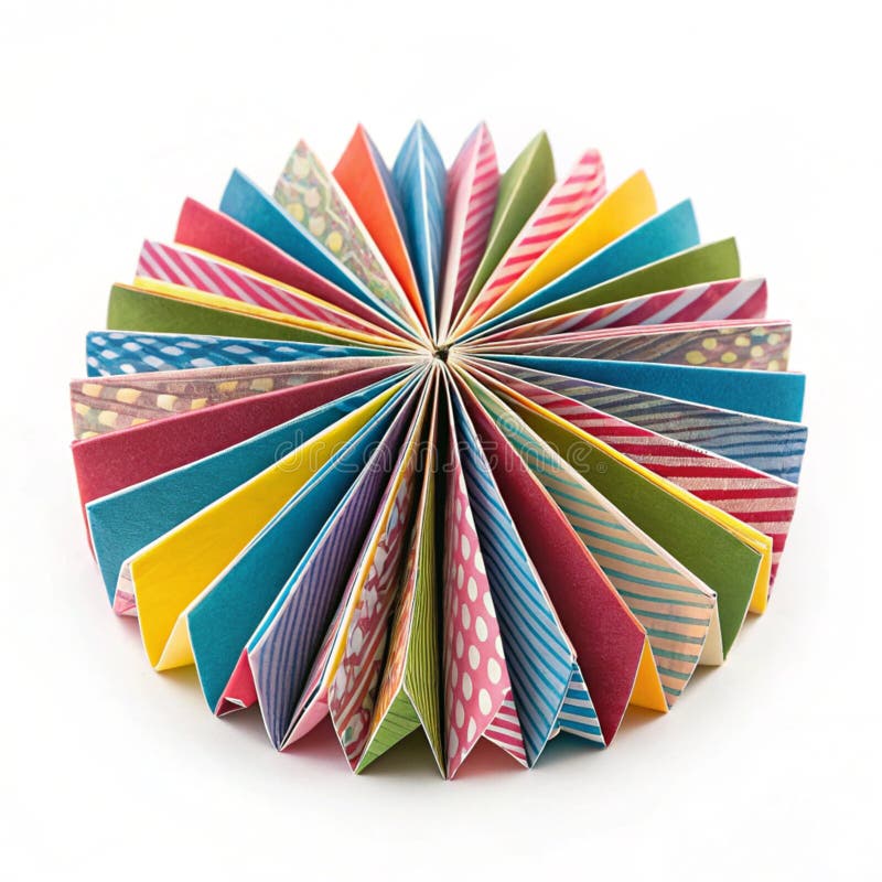 Papel Circular Multicolor Doblado Aislado En Fondo Blanco Stock de ...