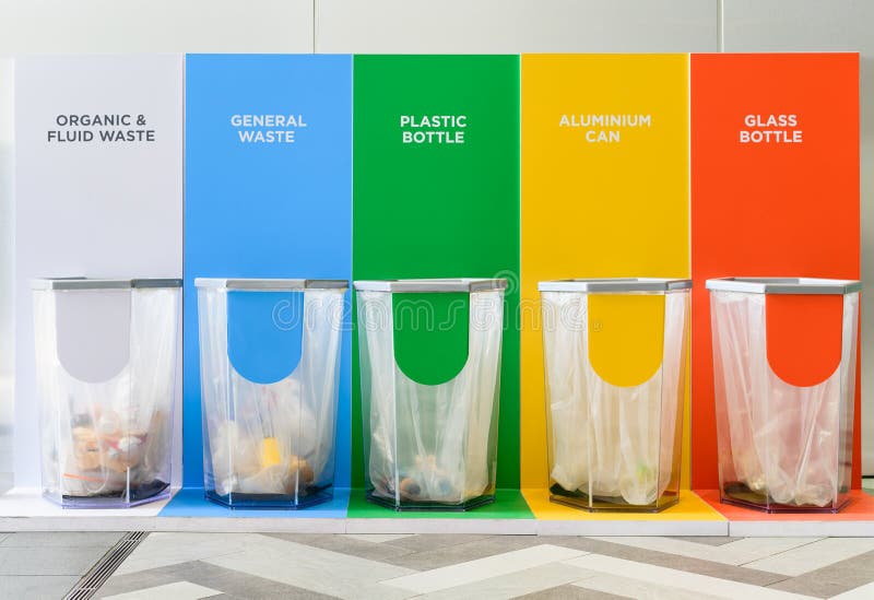 Papeleras De Diferentes Colores Para La Recogida De Materiales De