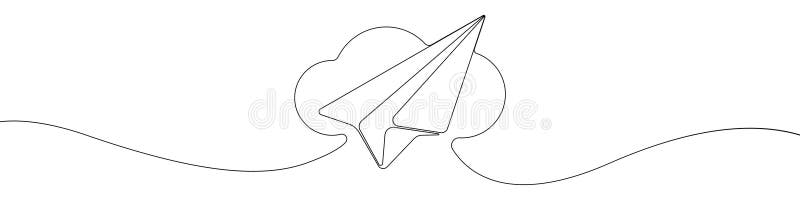 Paper Airplane in the Cloud Line Continuous Drawing Vector. One Line ...