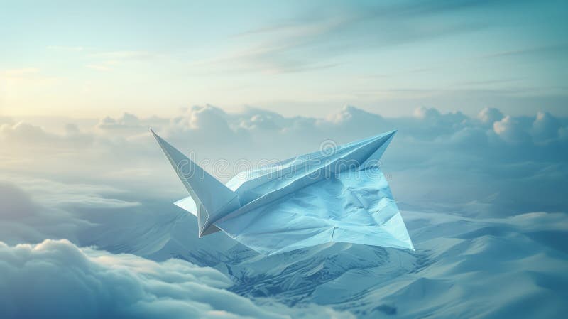A Paper Airplane Flying Over Clouds. Stock Image - Image of flight ...