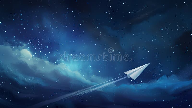Paper Airplane Flying through Starry Night Sky Stock Image - Image of ...