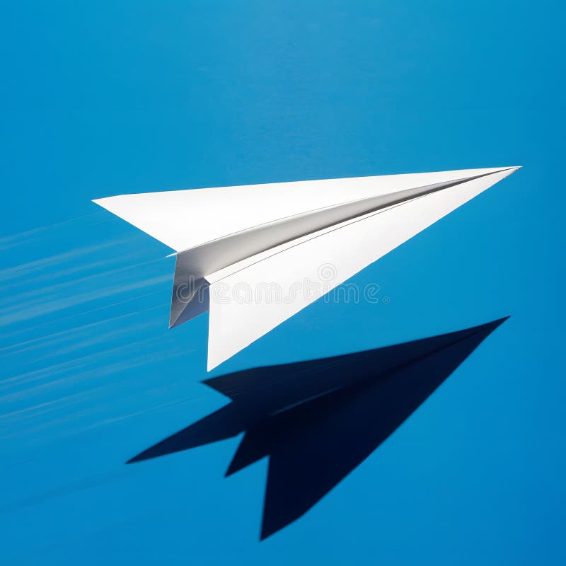 Paper Airplane Glides through Blue Sky, Shadow Resembles Plane Stock ...