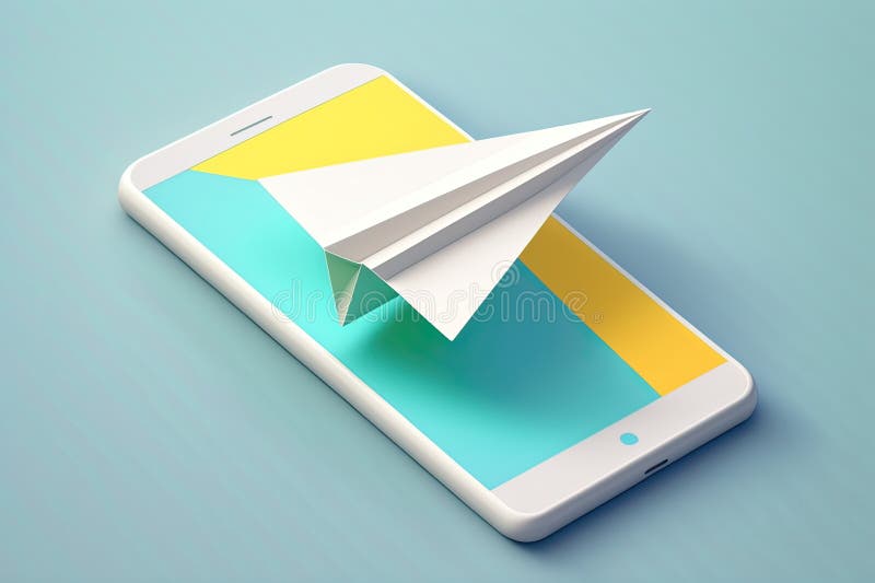 Paper Airplane Icon Hanging on Top of Smartphone Screen. Generative AI ...