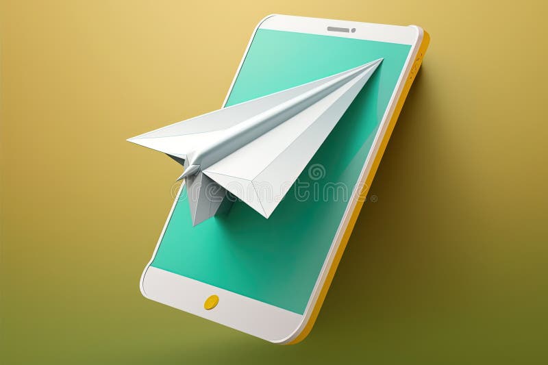 Paper Airplane Icon Hanging on Top of Smartphone Screen. Generative AI ...