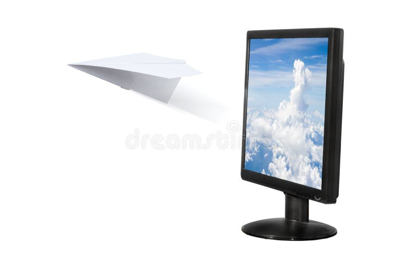 Paper Airplane Out of the Computer Stock Photo - Image of computer ...
