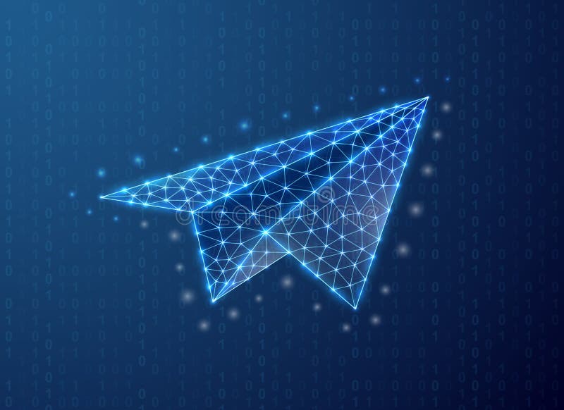 Paper Airplane Polygonal Symbol with Binary Code Background. Travel ...