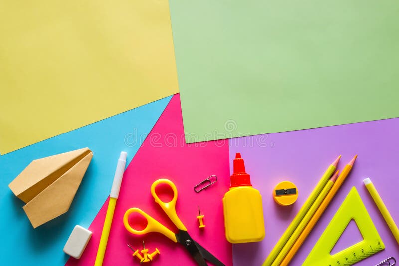 Paper Airplane and School Supplies. Back To School Concept Stock Photo ...
