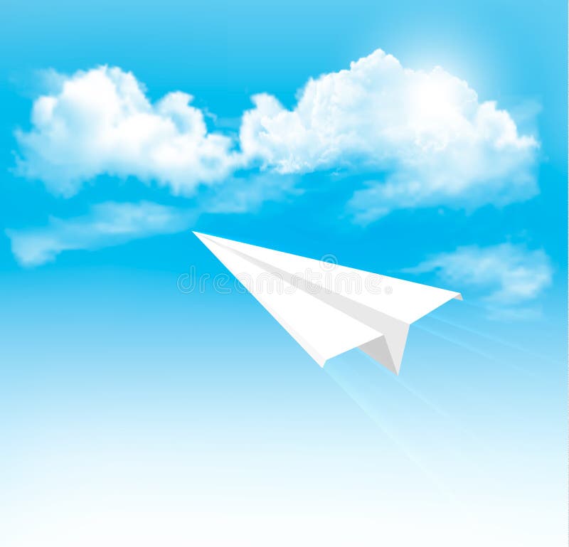 Paper Airplane in the Sky with Clouds. Stock Vector - Illustration of ...