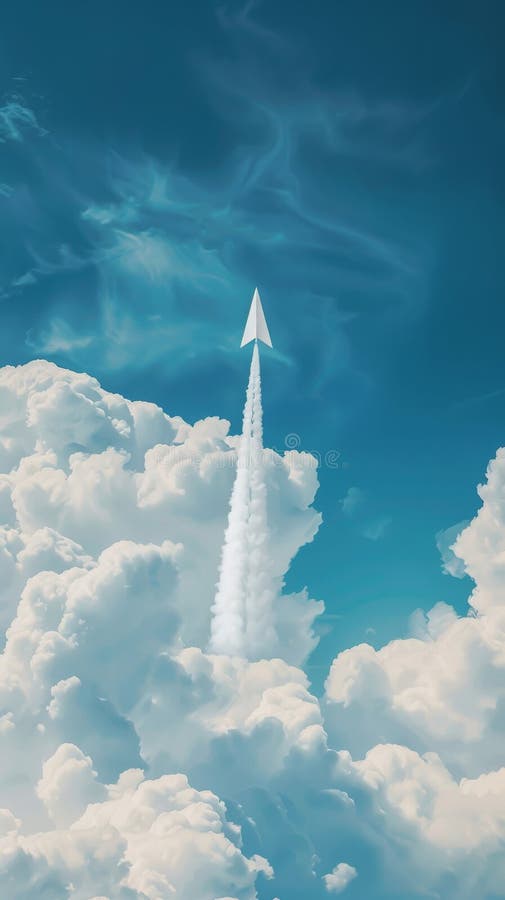 Paper Airplane Soaring through Clouds, Inspirational and Aspirational ...