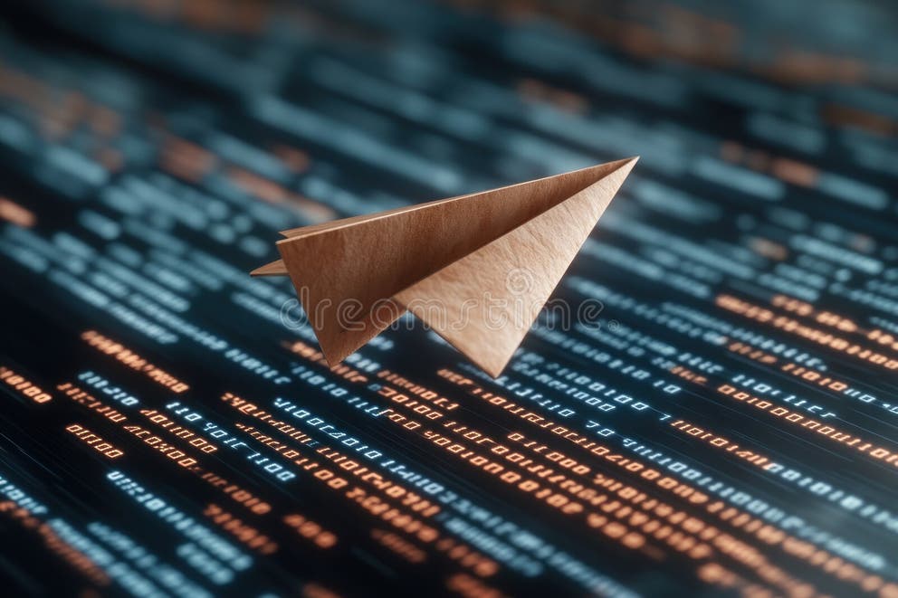 Paper Airplane Soaring through a Digital Storm a Metaphor for Freedom ...