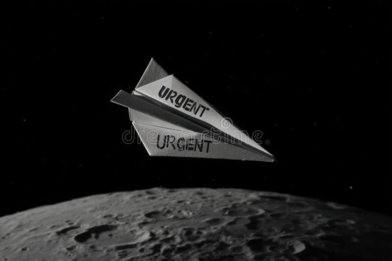 Paper Airplane with Urgent Message Flies Above Lunar Surface in Space ...
