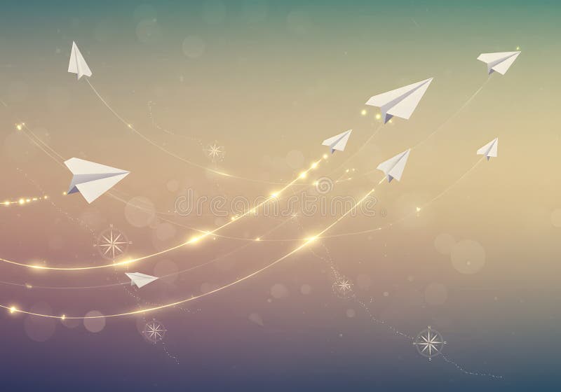 Paper Airplanes in Flight Background Stock Illustration - Illustration ...