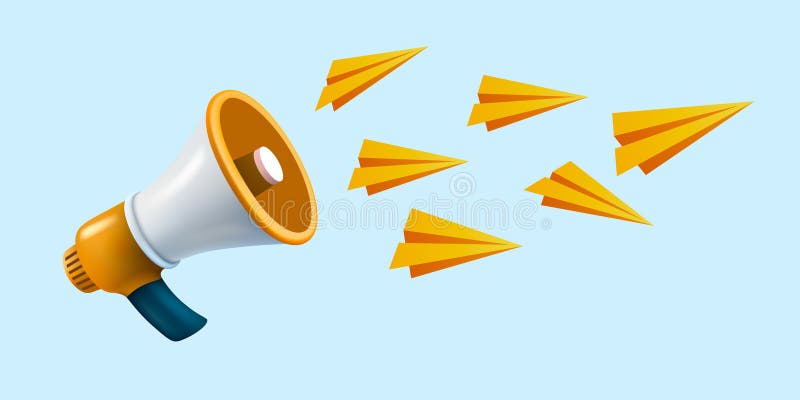 Paper Airplanes Fly Out of a Megaphone, News Message. Vector ...