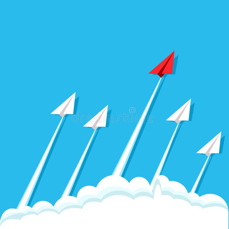 Paper Airplanes Flying from Clouds on Sky.business Teamwork Creative ...