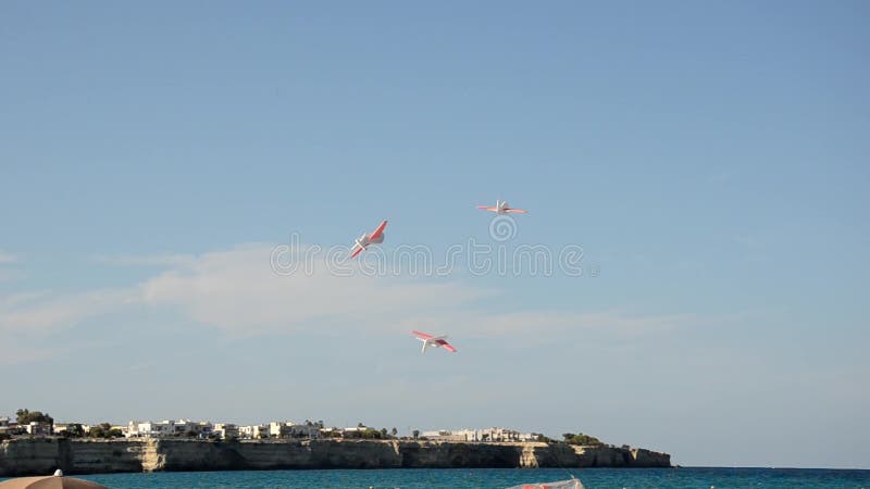 Paper Airplanes Flying Over a Sky with Clouds and Takeoff. Stop Motion ...