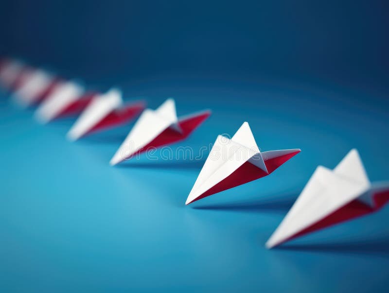Paper Airplanes in a Row on a Blue Background Stock Illustration ...