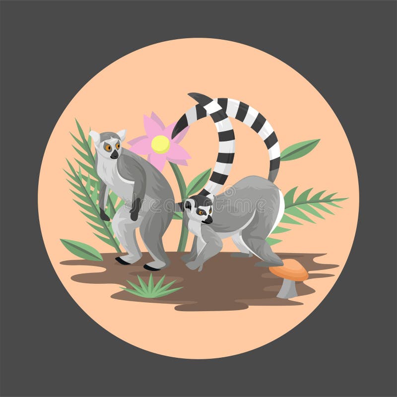 Lemur Animal Couple Flat Vector Colorful with Nature Background Elements Stock Illustration ...