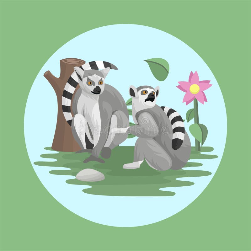 Lemur Animal Couple Flat Vector Colorful with Nature Background Elements Stock Vector ...