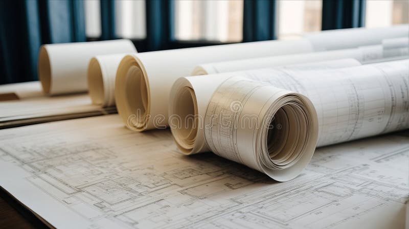 Paper Architectural Drawings and Blueprint Stock Illustration ...